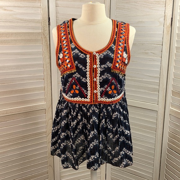 Indigo Blue | Tops | Indigo Moon Embroidered Embellished Tribal Batik ...